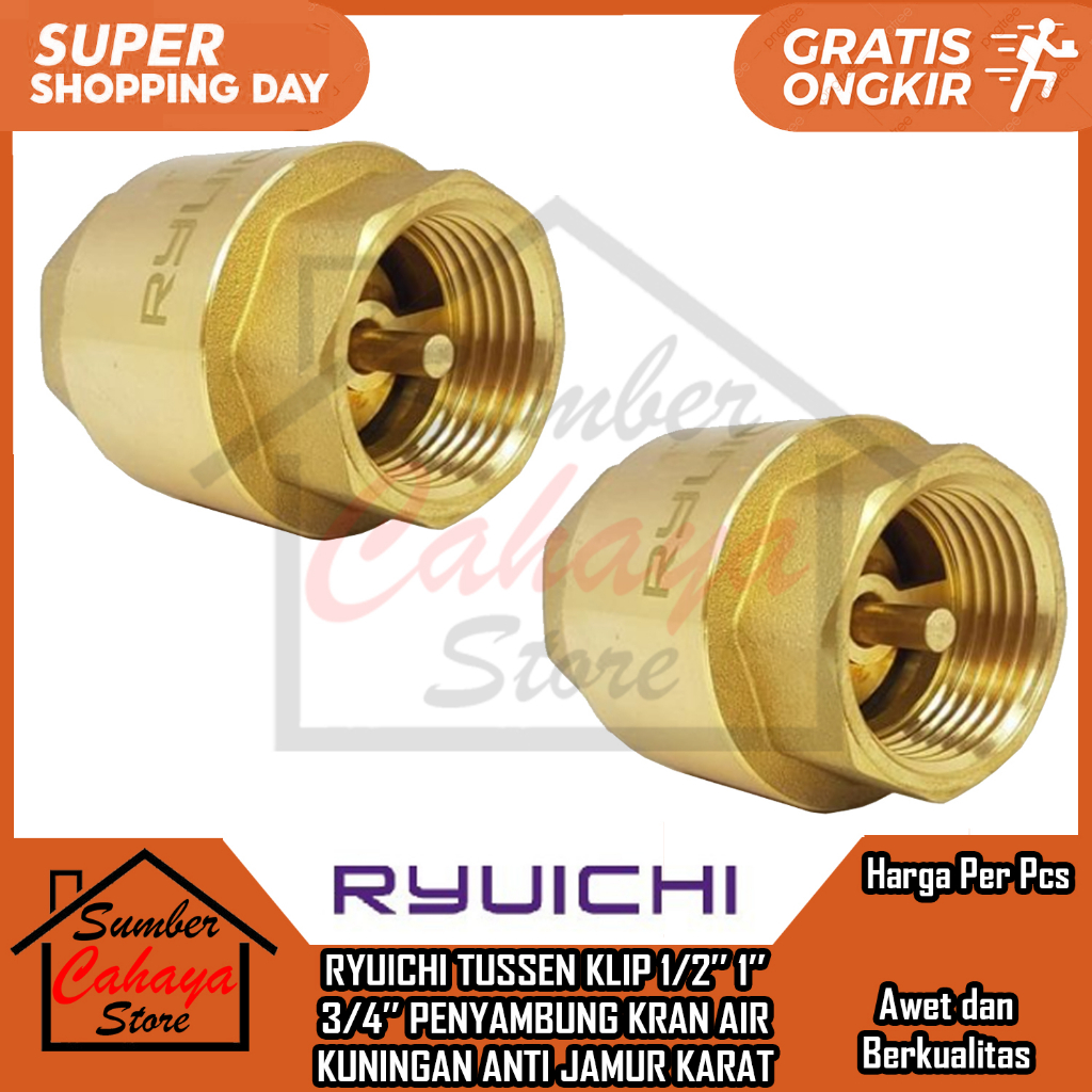 Jual Tusen Klep Ryuichi Brass d. 1/2’’ 1’’ 3/4’’ Inci Penyambung Kran ...