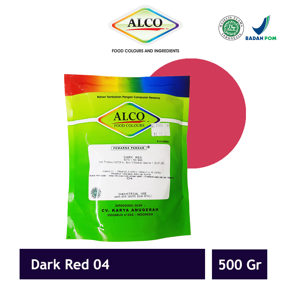 Jual Pewarna Makanan Kue Bubuk ALCO 500 gr Mixing Colour Warna Merah ...