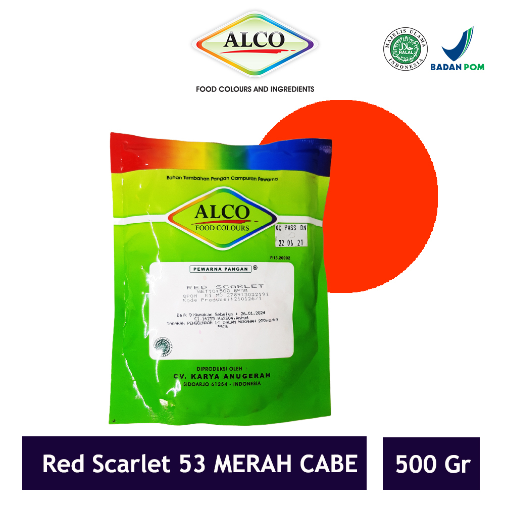 Jual Pewarna Makanan Kue Bubuk ALCO 500 gr Mixing Colour Warna Merah ...