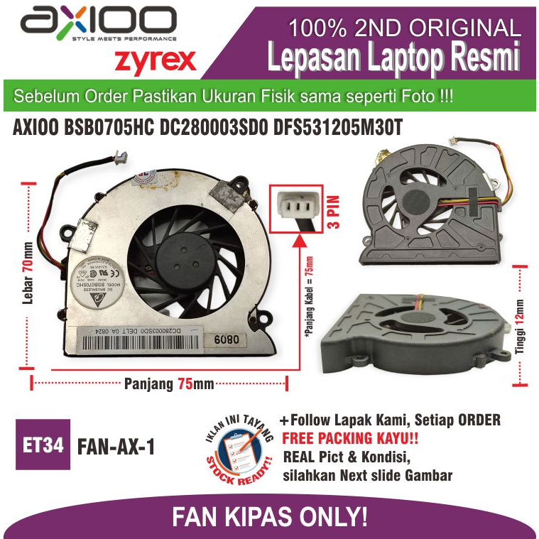 Jual ET34 FAN-AX-1 FAN BSB0705HC DC280003SD0 DC280003SF0 DFS531205M30T ...