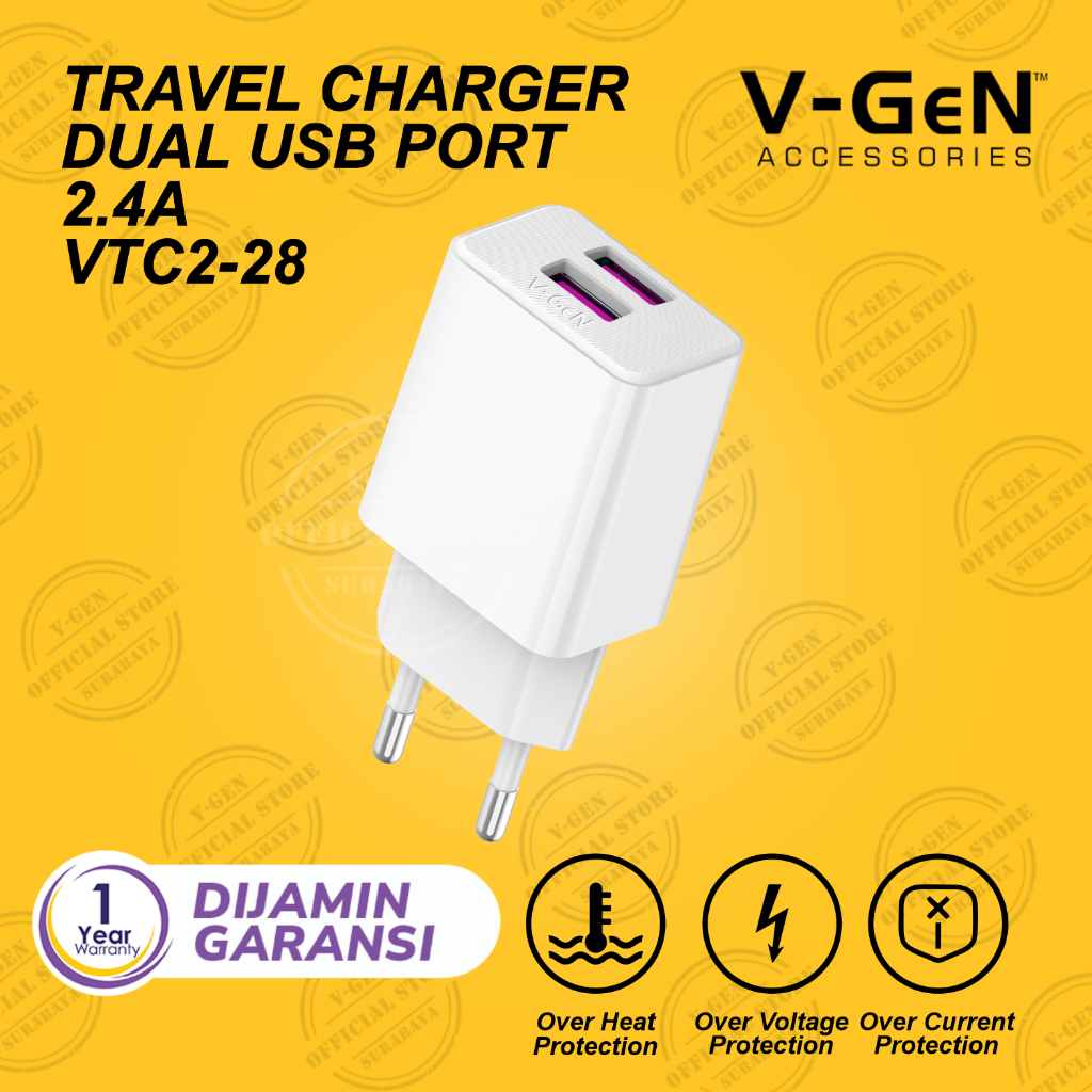 Jual Travel Charger V-GeN VTC2-28 2.4A Dual Port USB Adaptor Charger ...