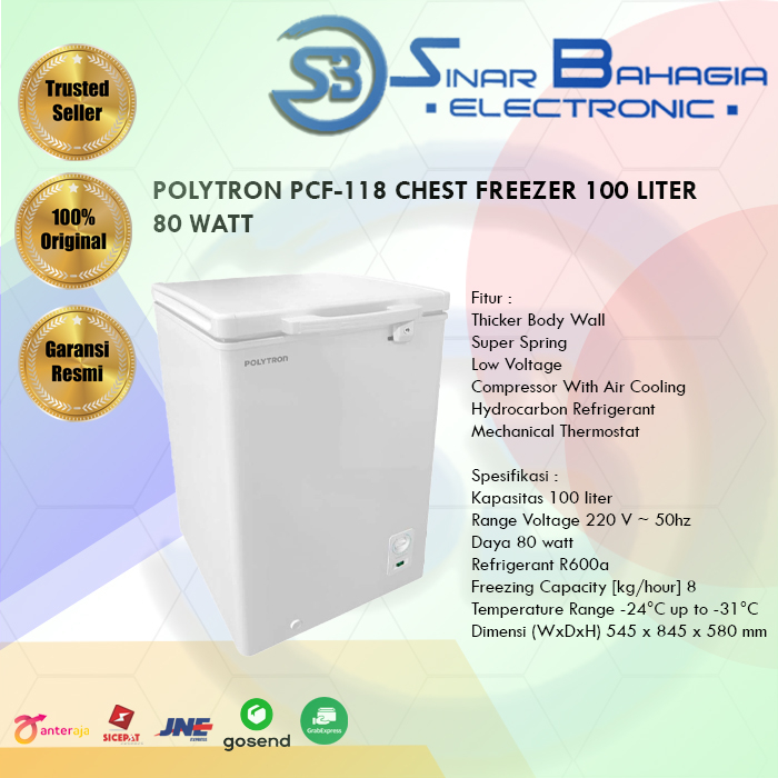 Jual POLYTRON PCF-118 CHEST FREEZER 100 LITER 80 WATT (NEW) (KHUSUS ...