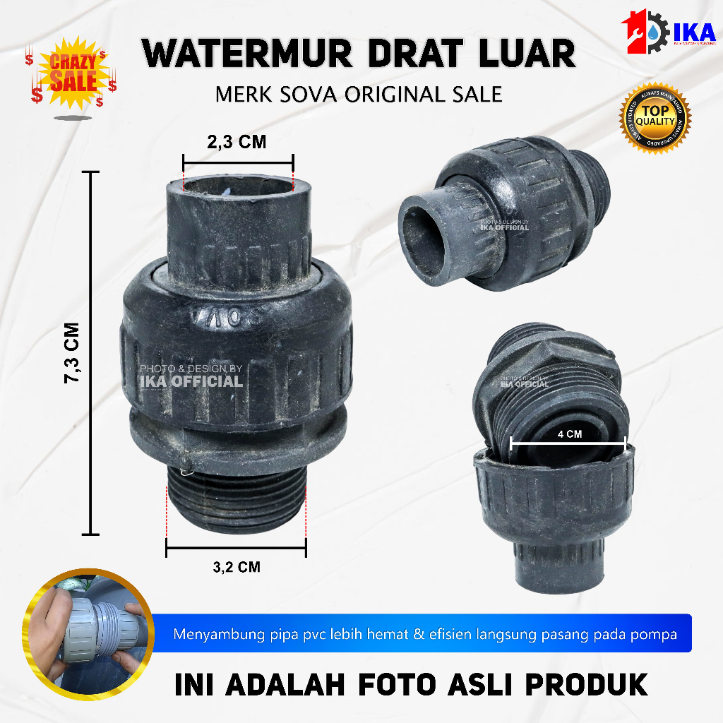 Jual WATERMUR WATERMOOR POLOS & DRAT LUAR PVC 1 - 1/2 - 3/4 INCH WATER UNION SOCKET SAMBUNGAN ...