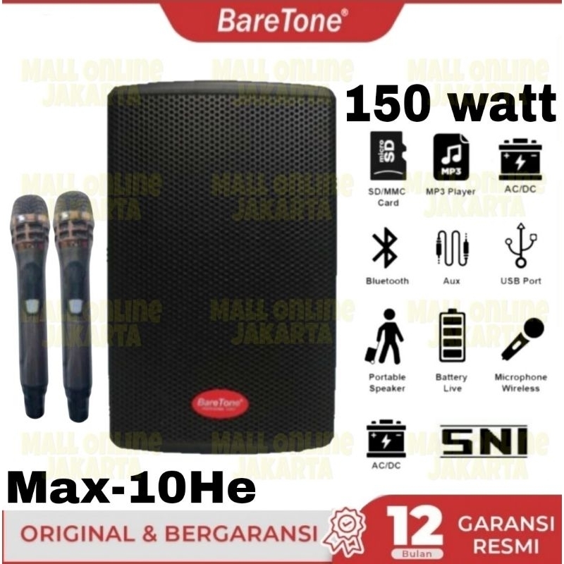 Jual speaker aktif portable baretone 10 inch max10he bluetooth speker ...
