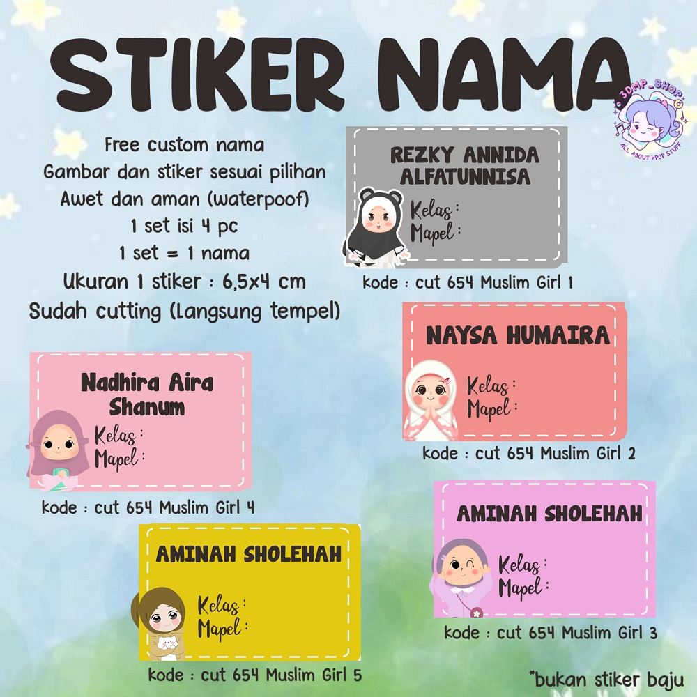 Jual Stiker label nama custom request buku botol cutting anak sd laki ...