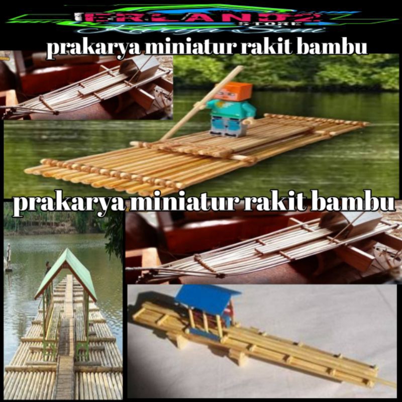 Jual Prakarya miniatur rakit perahu sampan getek bambu unik | Shopee ...
