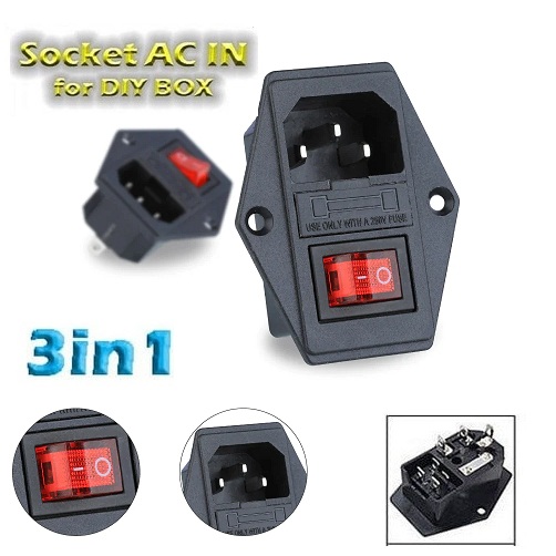 Jual Soket AC 3in1 + Saklar Lampu 4 Pin + Fuse Holder Power Outlet Socket Rocker Switch AC 10A ...