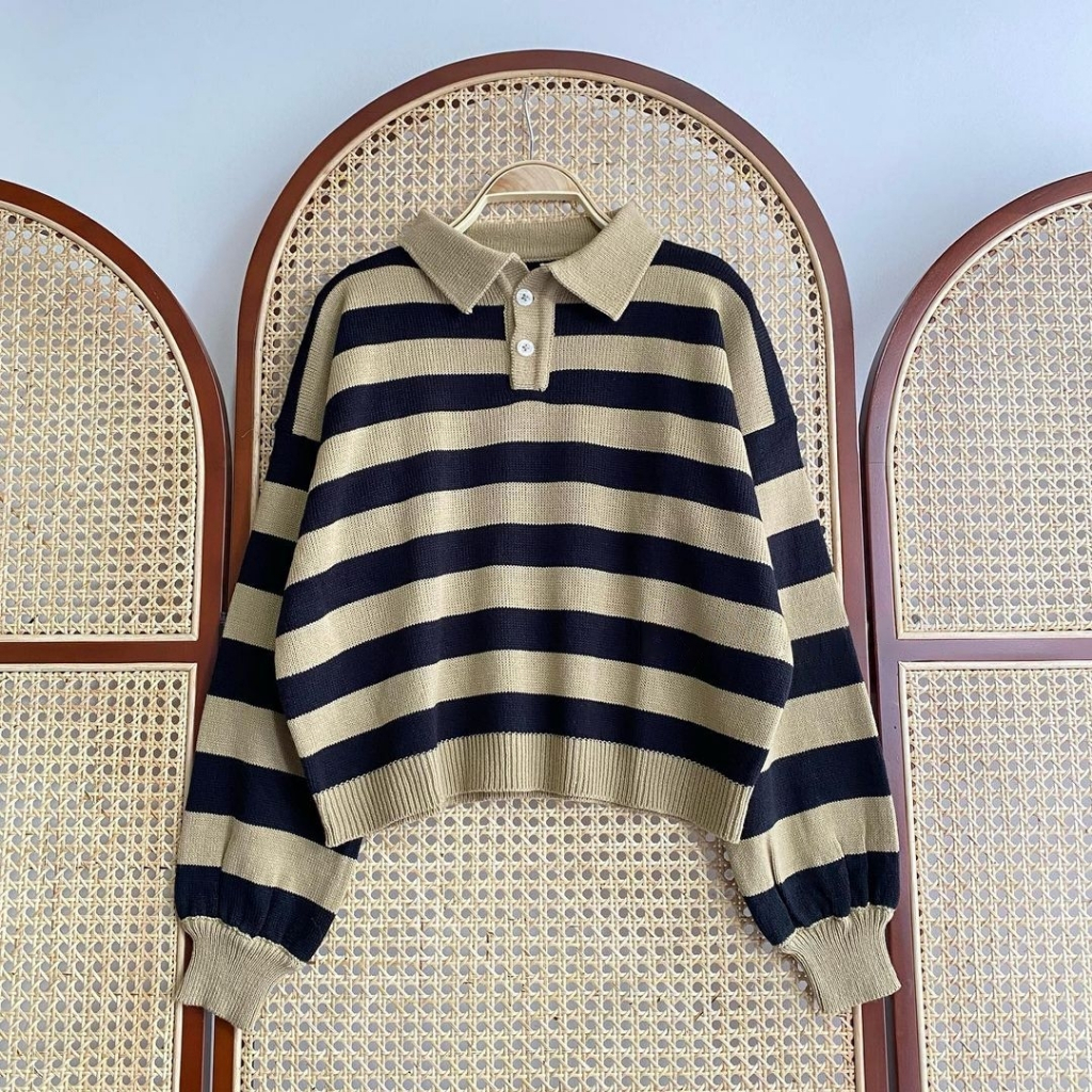 Jual SWEATER RAJUT POLO WANITA CROP BLASTER/ATASAN RAJUT WANITA KERAH ...