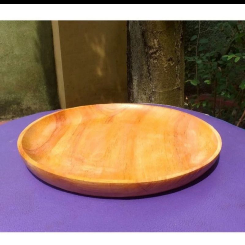 Jual piring bulat/liuk 25cm kayu mahoni | Shopee Indonesia