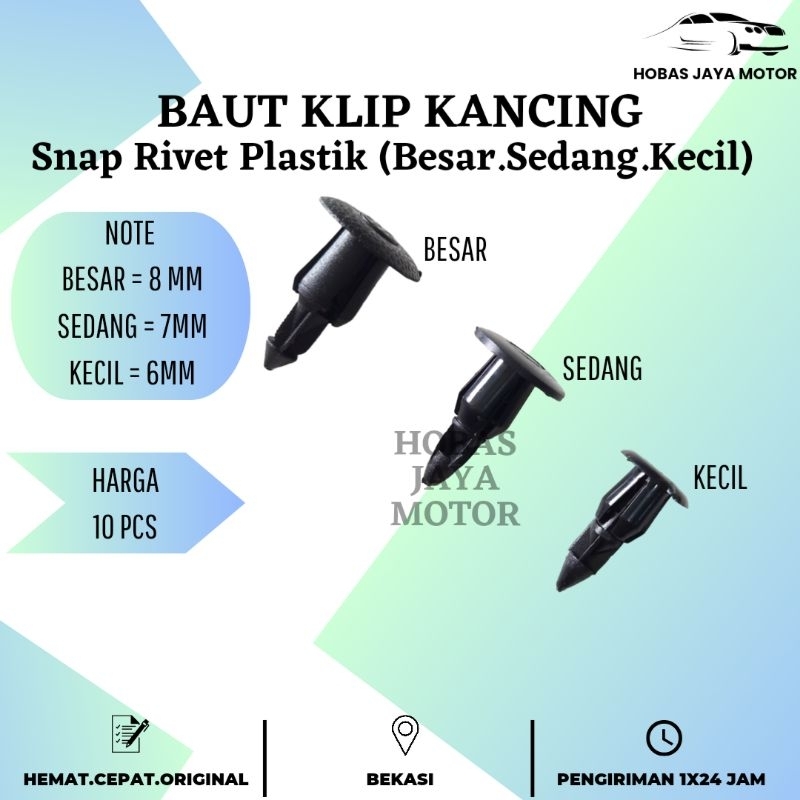Jual (10 Pcs) Baut Klip Kancing Snap Rivet Plastik Kecil,Sedang,dan ...
