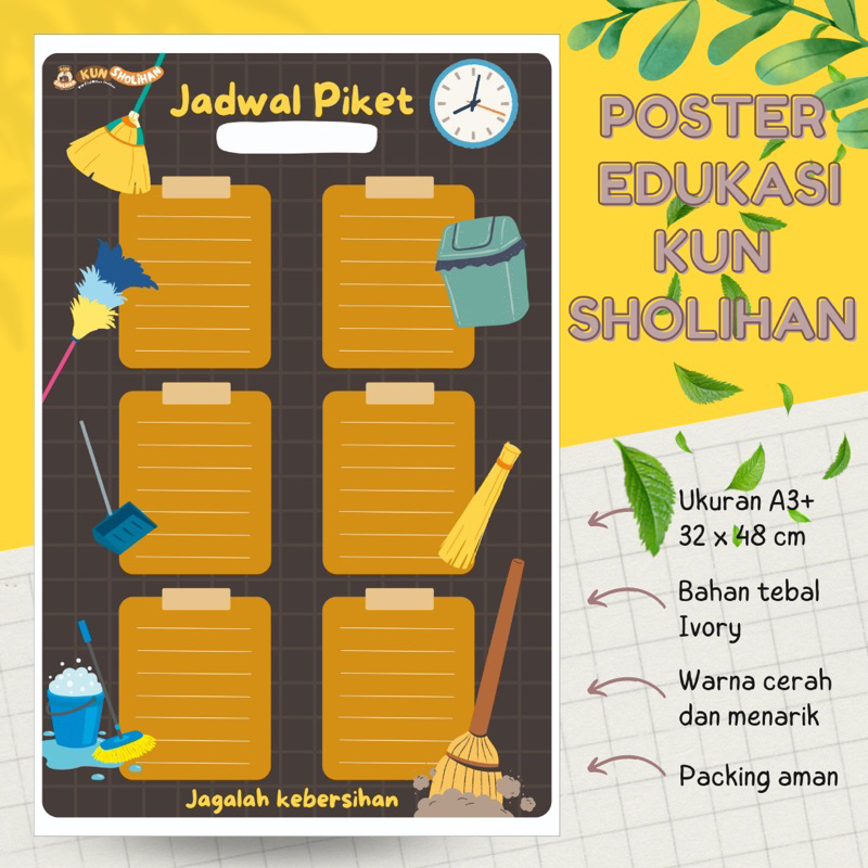 Jual Poster Jadwal Piket | Poster Edukasi Anak Kun Sholihan | Shopee ...