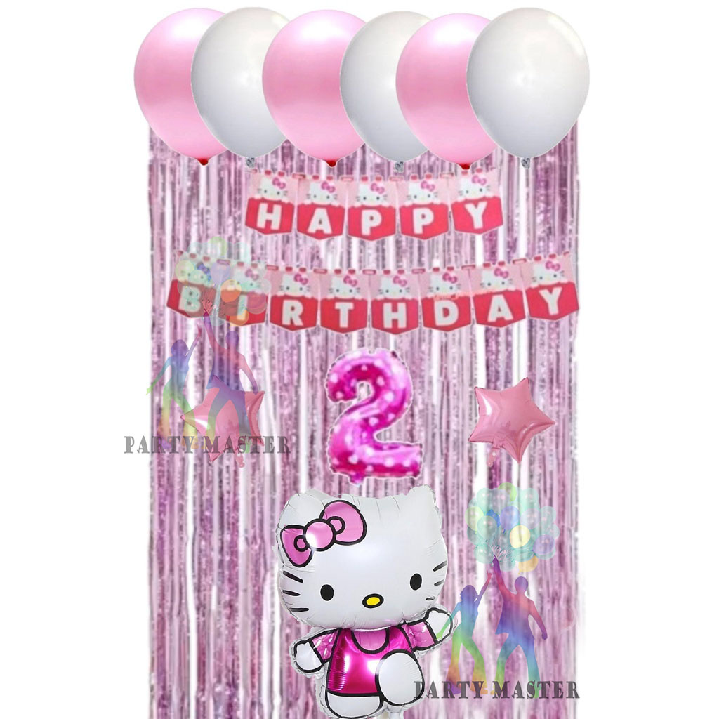 Jual Paket dekorasi hello kitty set backdrop tirai angka simple ...