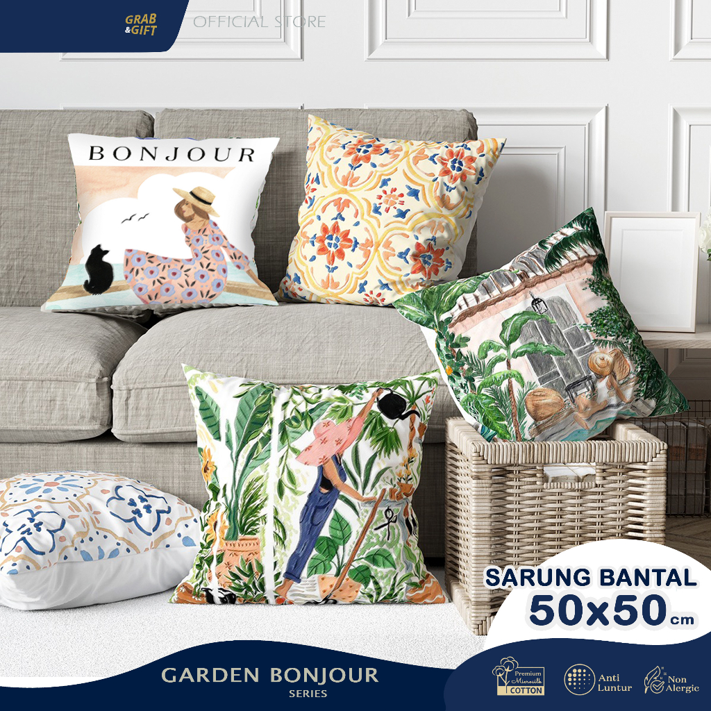 Jual SARUNG Bantal Sofa Print Motif Garden Bonjour 50x50 cm Kinfolk ...
