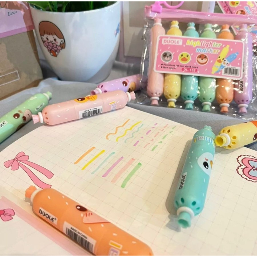 Jual EM Stabilo Lucu Bentuk Sosis 1 Set 6 Pcs Warna Highlighter ...