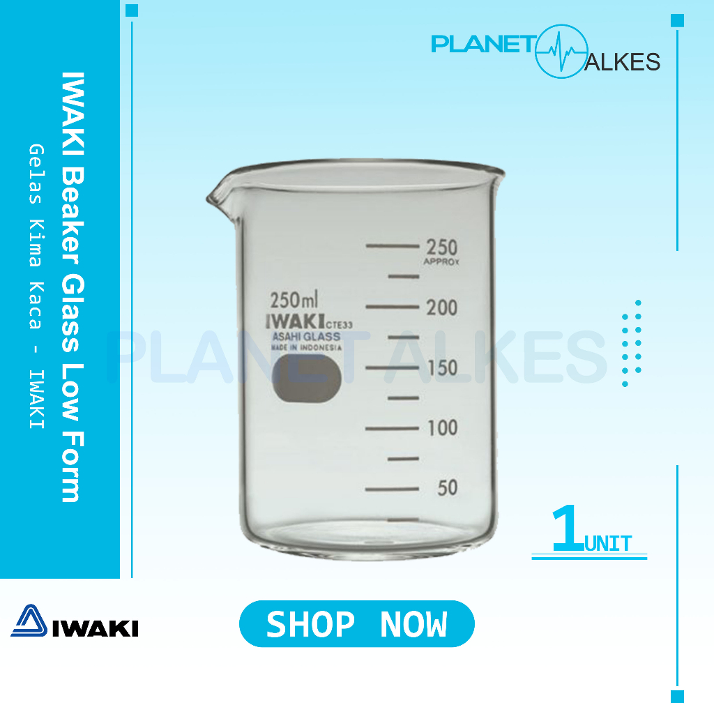 Jual IWAKI Beaker Glass / Gelas Kimia Kaca Beaker Low Form 1000ml, 500ml, 300ml, 250ml, 200ml ...