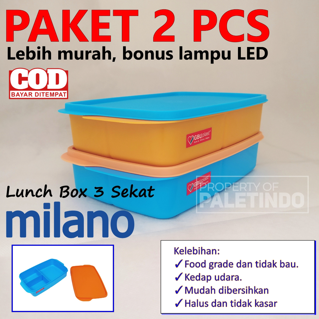 Jual PAKET 2 PCS Kotak Makan/ Lunch Box 3 Sekat Milano | Shopee Indonesia