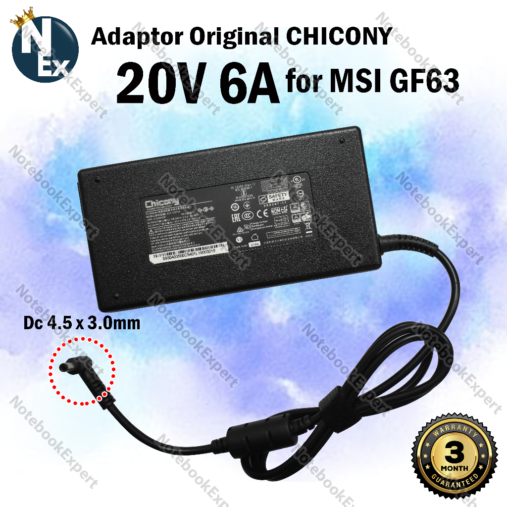 Jual Adaptor Charger Chicony for MSI GF63 Thin 10sc 11sc 20V 6A 4.5*3.0 Ori | Shopee Indonesia