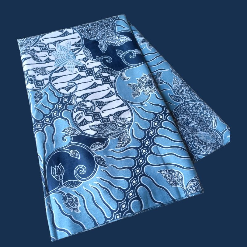 Jual sti kain batik printing warna biru navy biru muda motif tulang ...