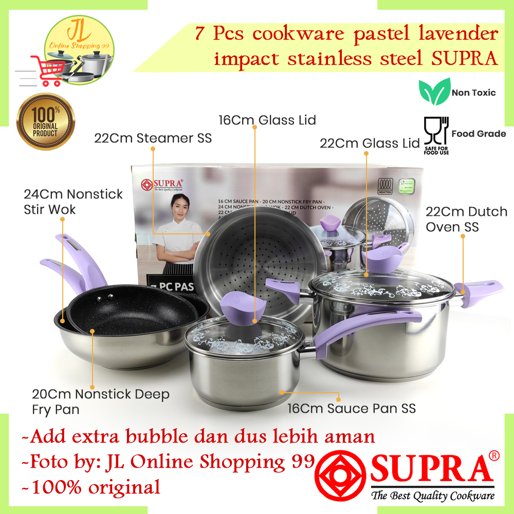 Jual Panci set 7pcs cookware set stainless impact pastel Lavender SUPRA ...