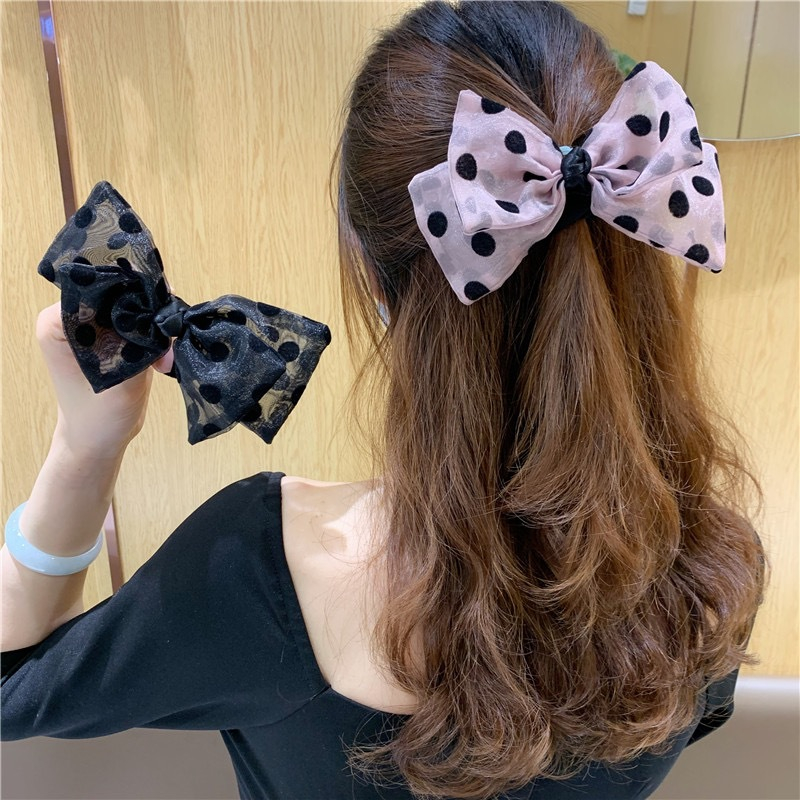 Jual Jepit Rambut Pita Polkadot Bahan Sifon Model Korea Aksesoris ...
