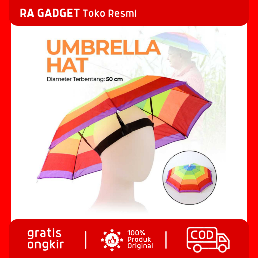 Jual Topi Model Payung Umbrella Hat / Topi Payung Kepala Anti Hujan dan ...