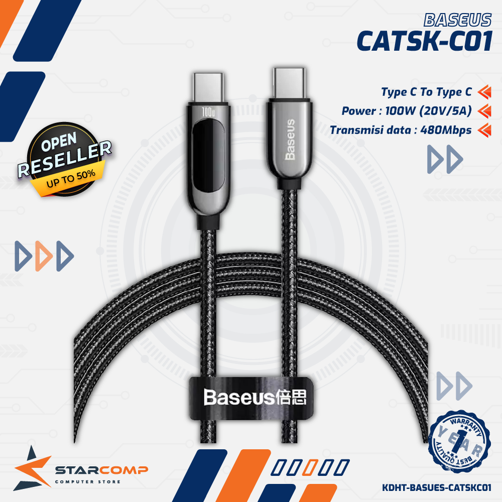 Jual Baseus Display Fast Charging Data Cable Type-C to C 100W 2m-CATSK-C01 | Shopee Indonesia