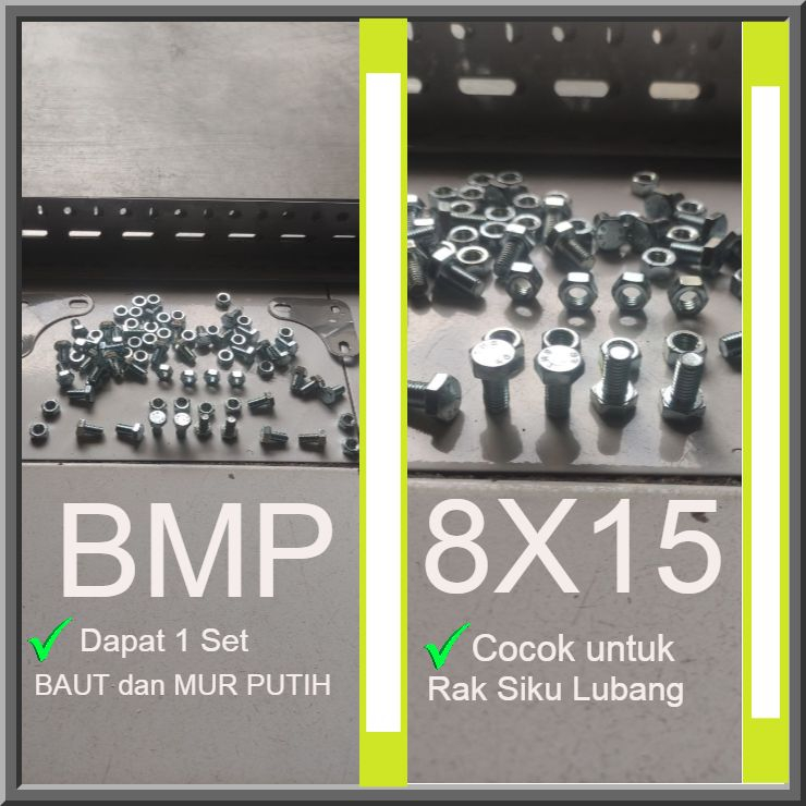 Jual Baut mur rak siku lubang BMP m8x15 Baut Mur Putih m8x15 heksagon putih | Shopee Indonesia