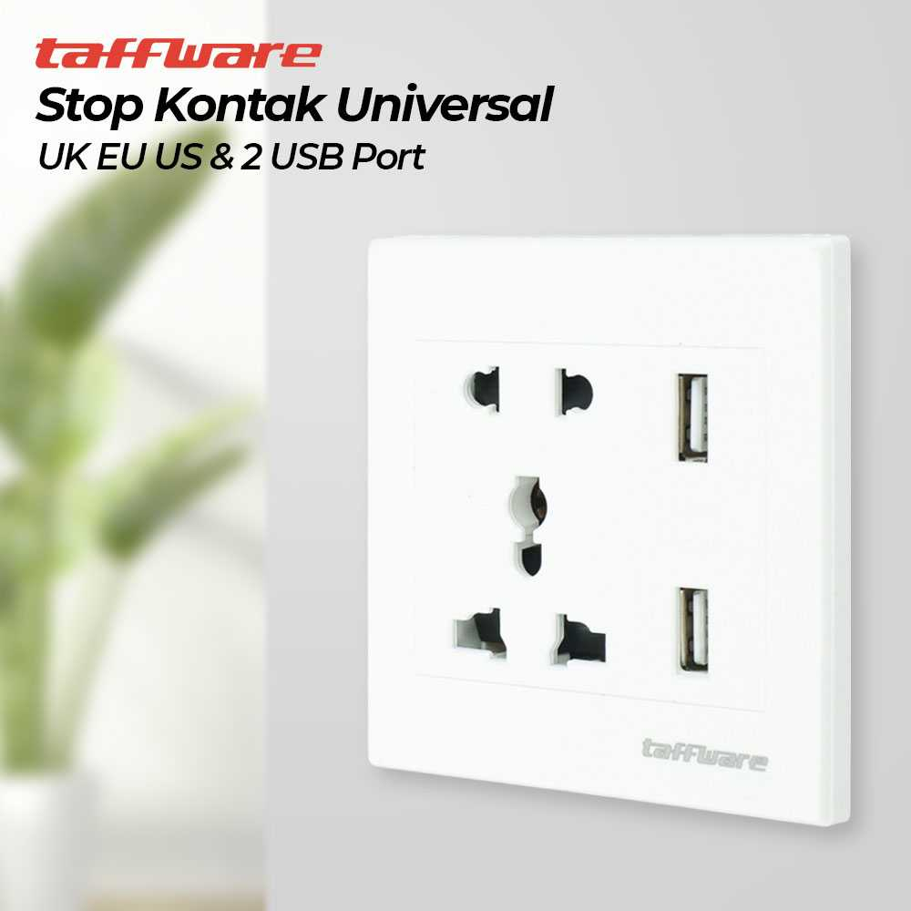 Jual Taffware Stop Kontak Dinding Universal UK EU US dan 2 USB Port ...