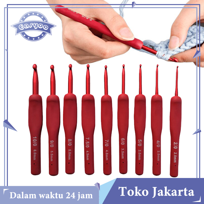 Jual Isi 9 Hakpen Handle Karet 2.0-6.0mm Jarum Rajut Gagang Karet Non ...