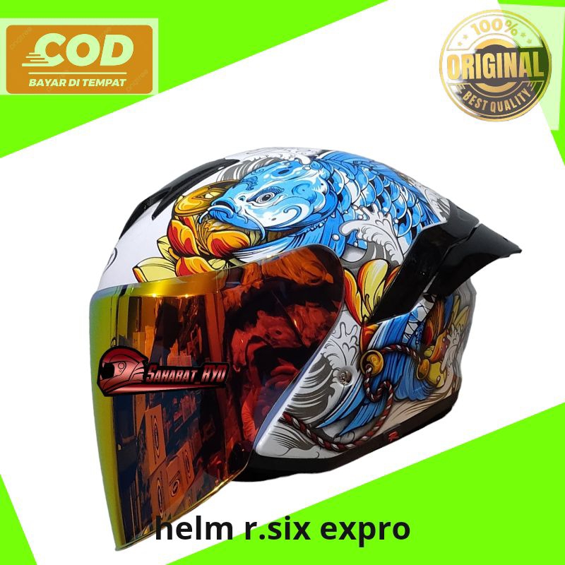 Jual Helm R-six x-pro Half face motif fish koi putih Dewasa SNI (City ...