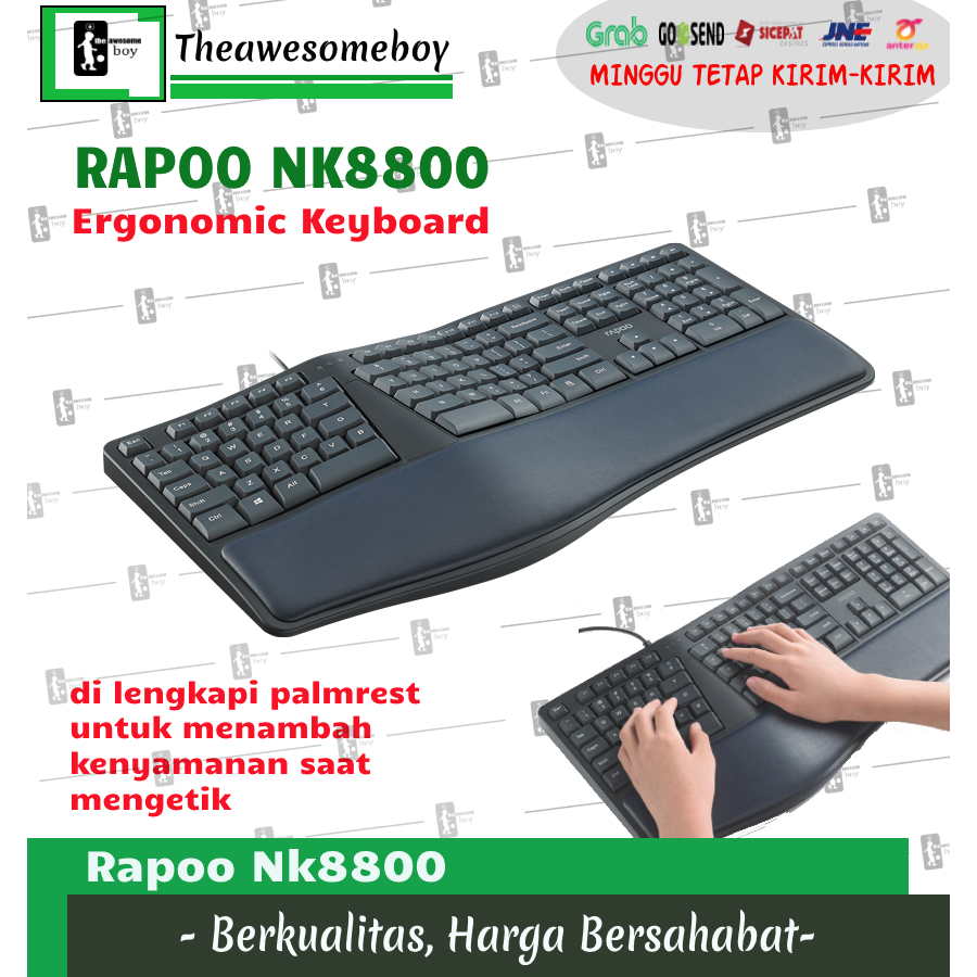 Jual Rapoo NK8800 Ergonomic Wired Keyboard With Palm Rest Pesaing Ergo K860 | Shopee Indonesia