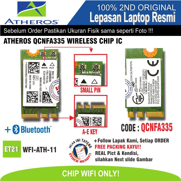 Jual ET21 WFI-ATH-11 WIFI CHIP LAPTOP NOTEBOOK NETBOOK ATHEROS QCNFA335 WIRELESS CHIP IC ...
