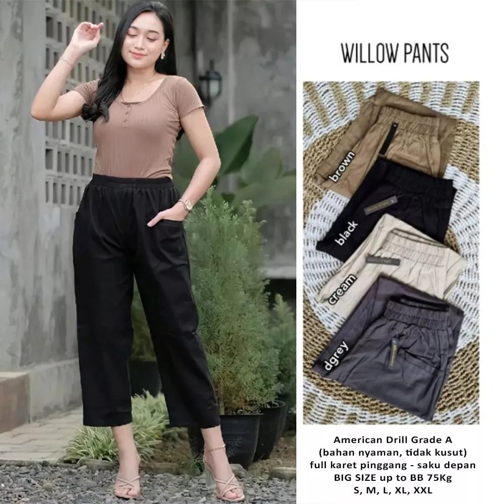 Jual Willow Pants Celana Korea 7/9 Sasha Kulot Stretch Katun Twill Premium L XL XXL XXXL ...