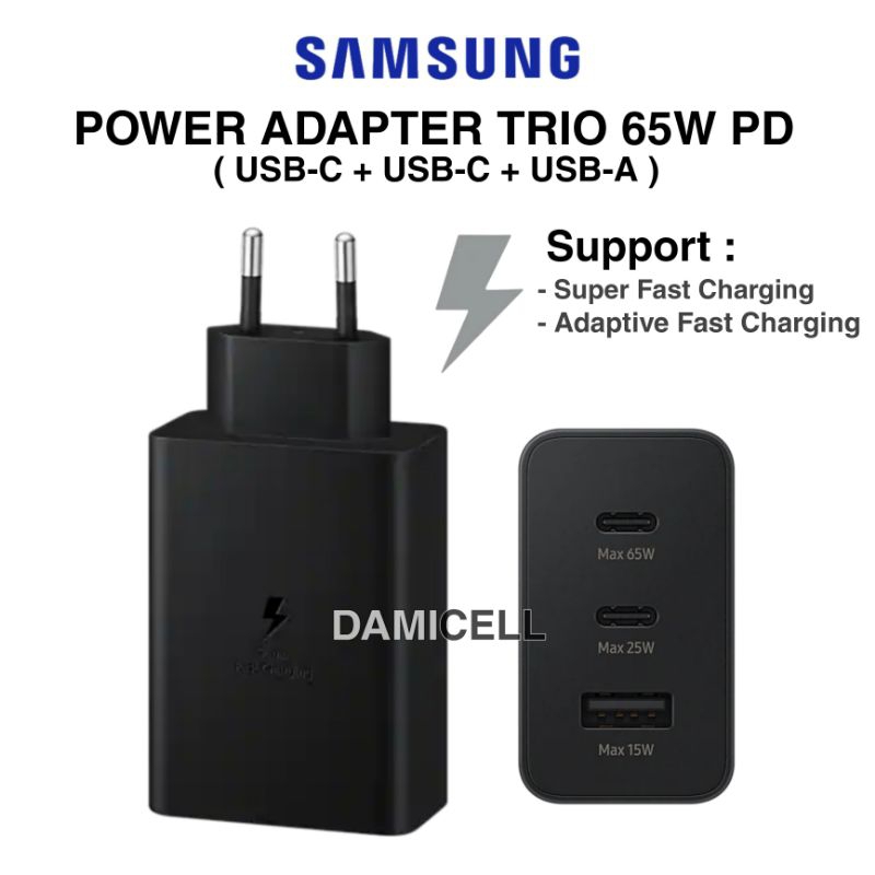Jual Samsung Power Adapter Trio 65W PD Super Fast Charging 3 USB Port ...