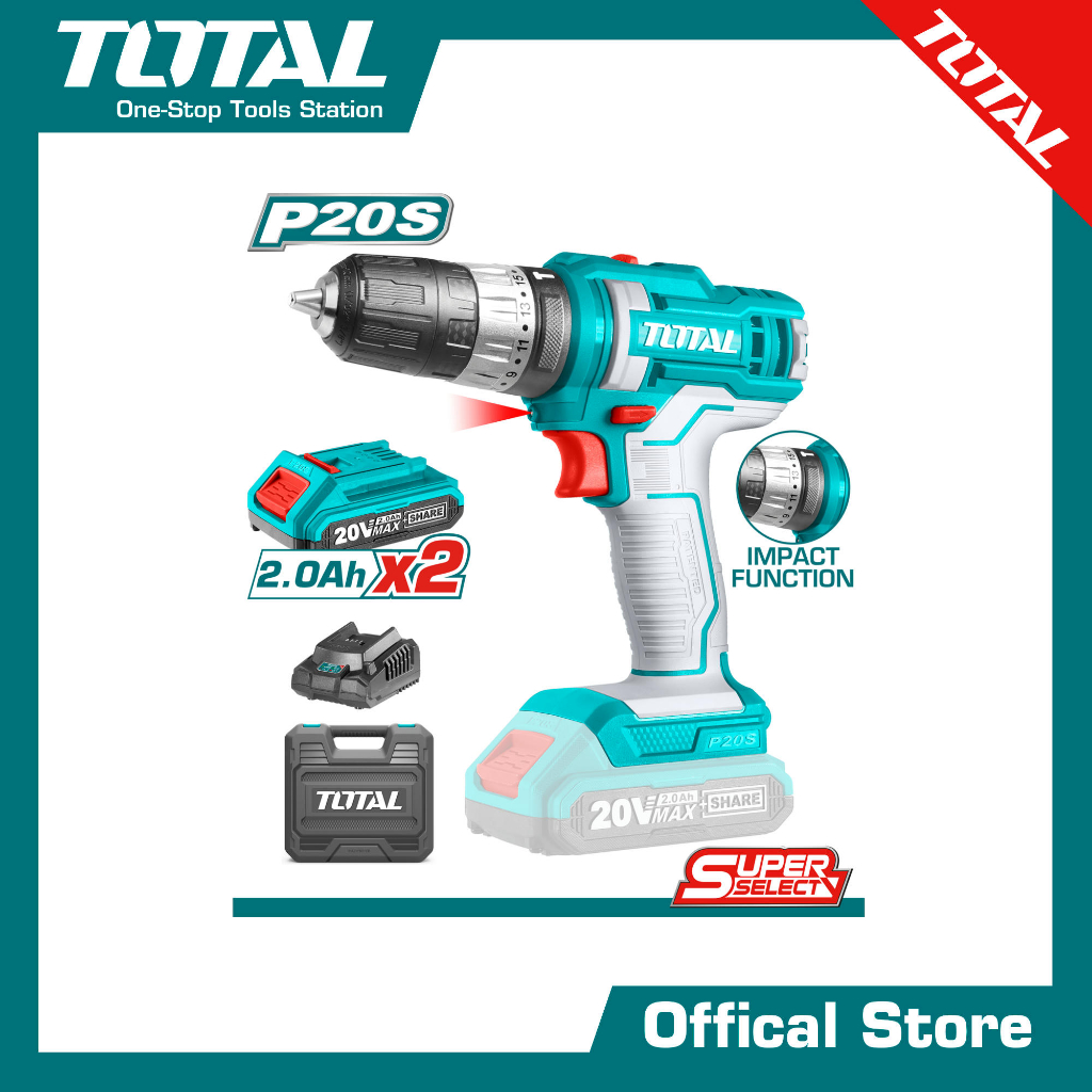 Jual Mesin Bor Baterai /Cordless Impact Drill 20V 45NM TOTAL TIDLI20145 | Shopee Indonesia