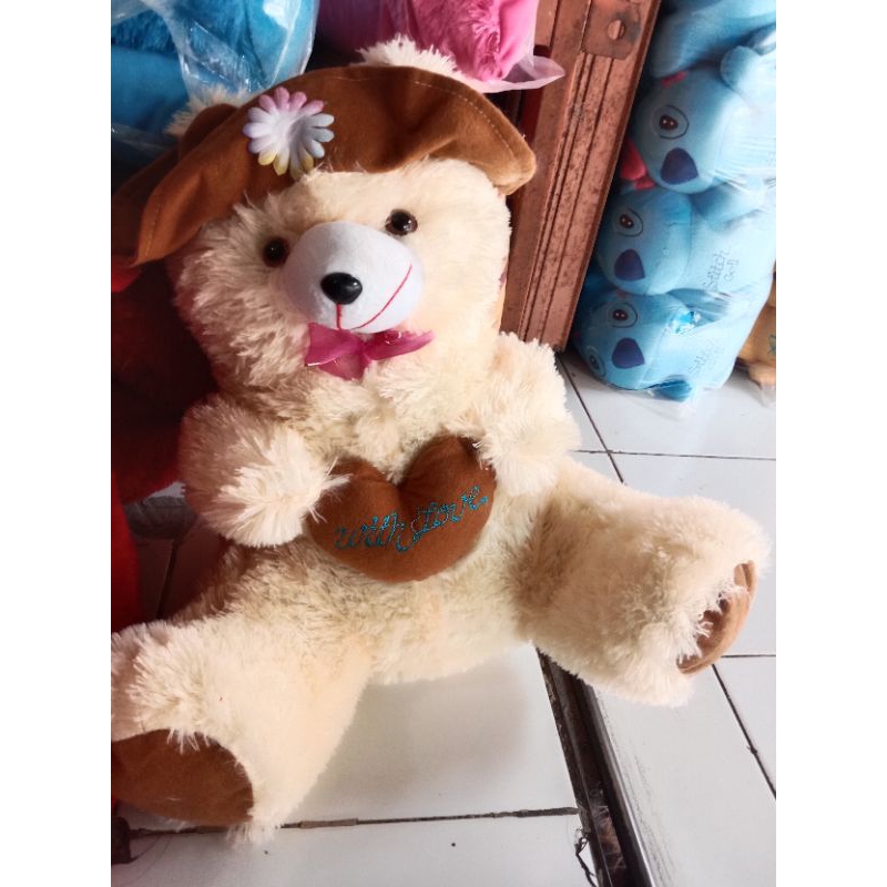 Jual BONEKA BERUANG TEDDY BEAR TOPI & LOVE LUCU | Shopee Indonesia