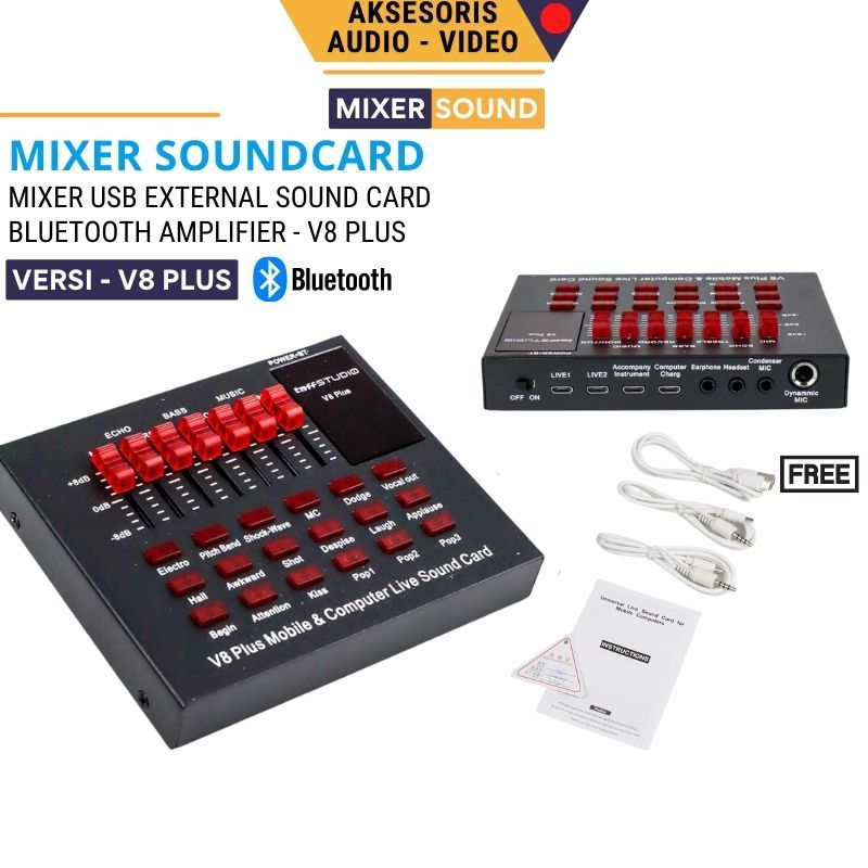 Jual TaffStudio USB External Sound card V8 PLUS Bluetooth Live Mixer ...