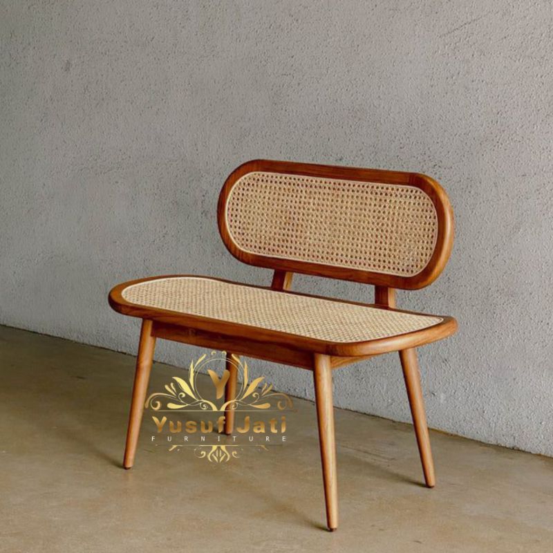 Jual Kursi Bench Minimalis kayu jati kombinasi rotan, bangku rotan ...