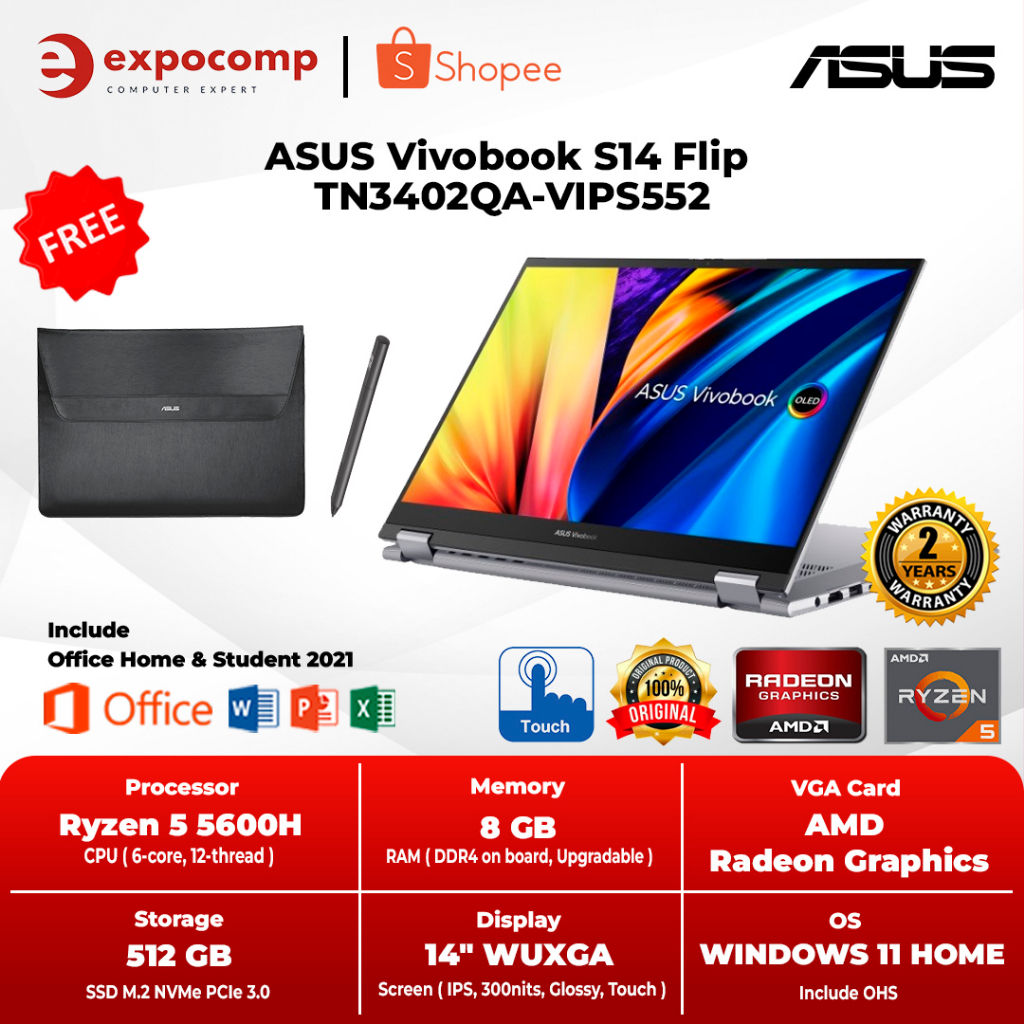 Jual ASUS Vivobook S14 Flip TN3402QA-VIPS552 COOL SILVER AMD R5-5600 ...