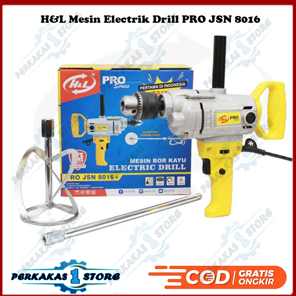 Jual H&L Electric Drill Mesin Bor 16mm Mixer Pengaduk Cat atau Semen Multifungsi- JSN8016 ...