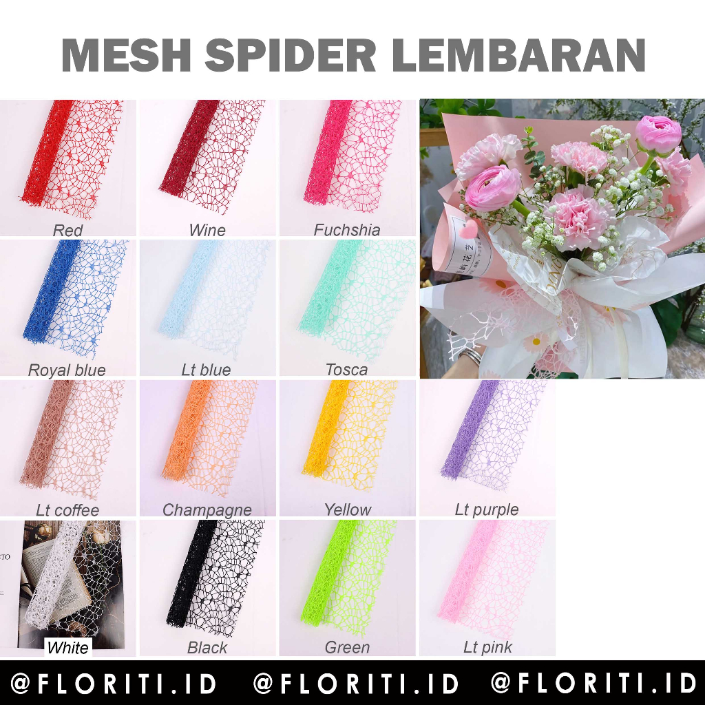 Jual (ECER) Mesh/Jaring Spider Flower Wrapping Kertas Buket Lembaran ...