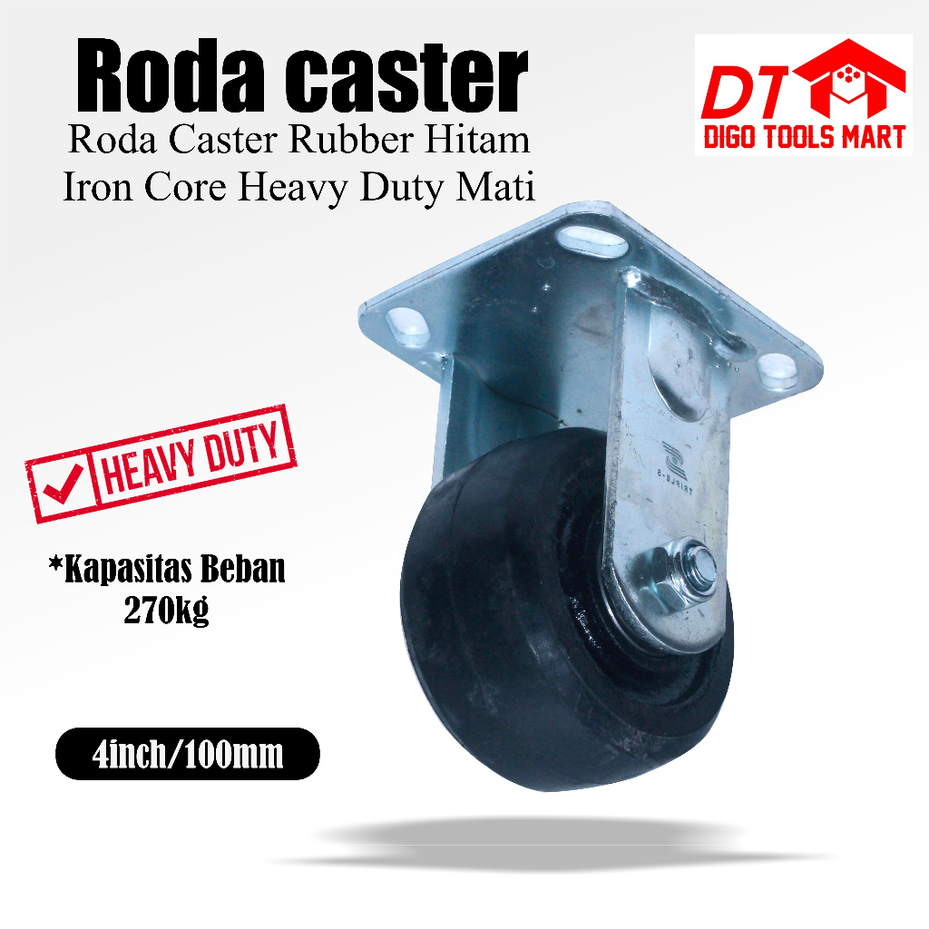 Jual Roda Caster Rubber Hitam 4inch Iron Core Heavy Duty Mati 4inch ...