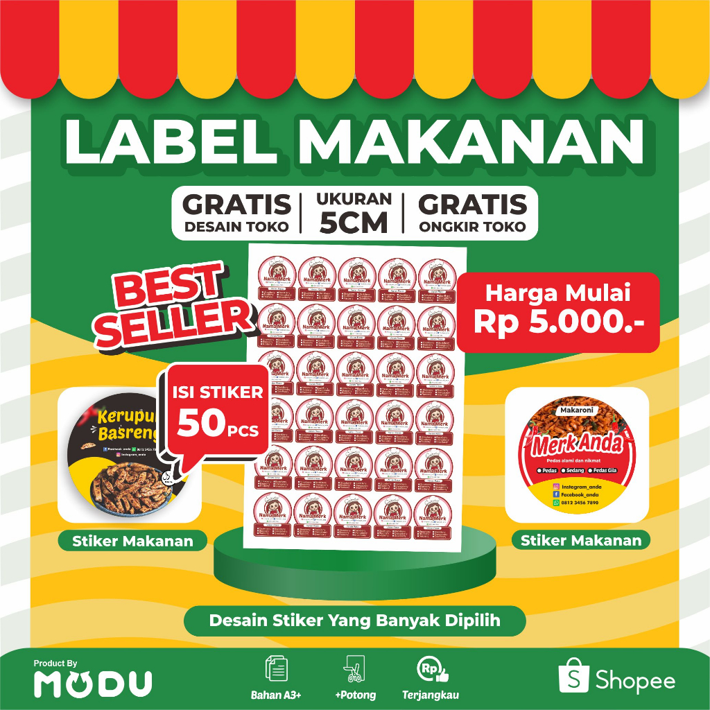 Jual STIKER MAKANAN 5CM LEMBARAN A3 COCOK UNTUK MAKANAN/SNACK/CATERING ...