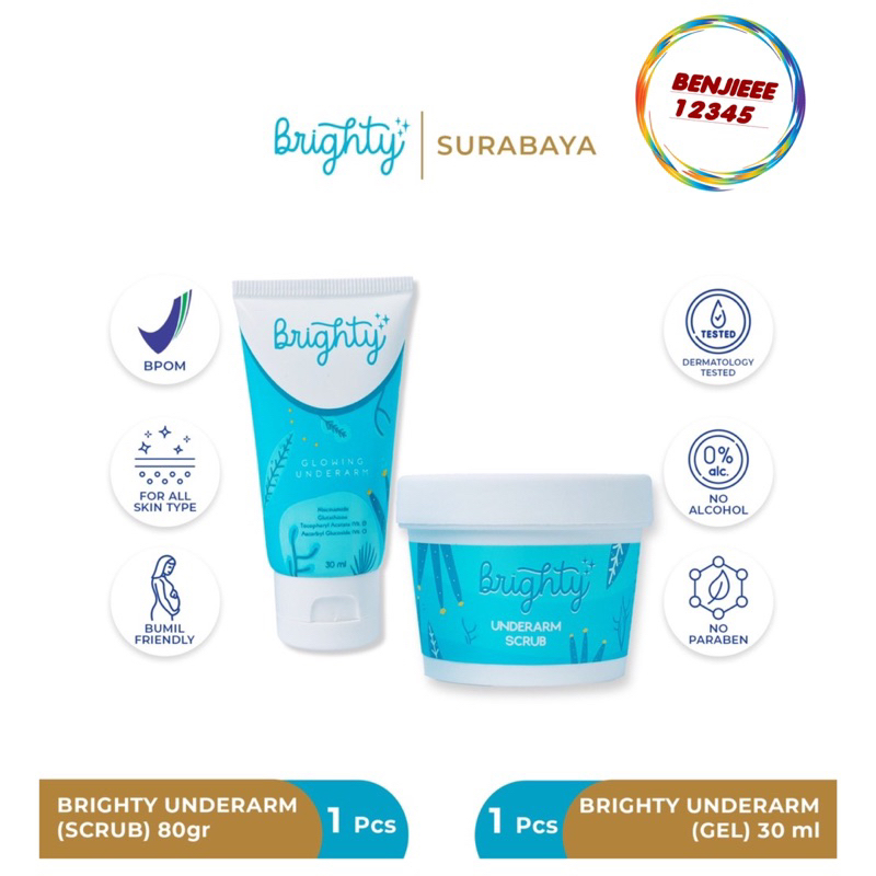 Jual Brighty Paket 2in1 GEL + SCRUB glowing underarm gel underarm scrub ...