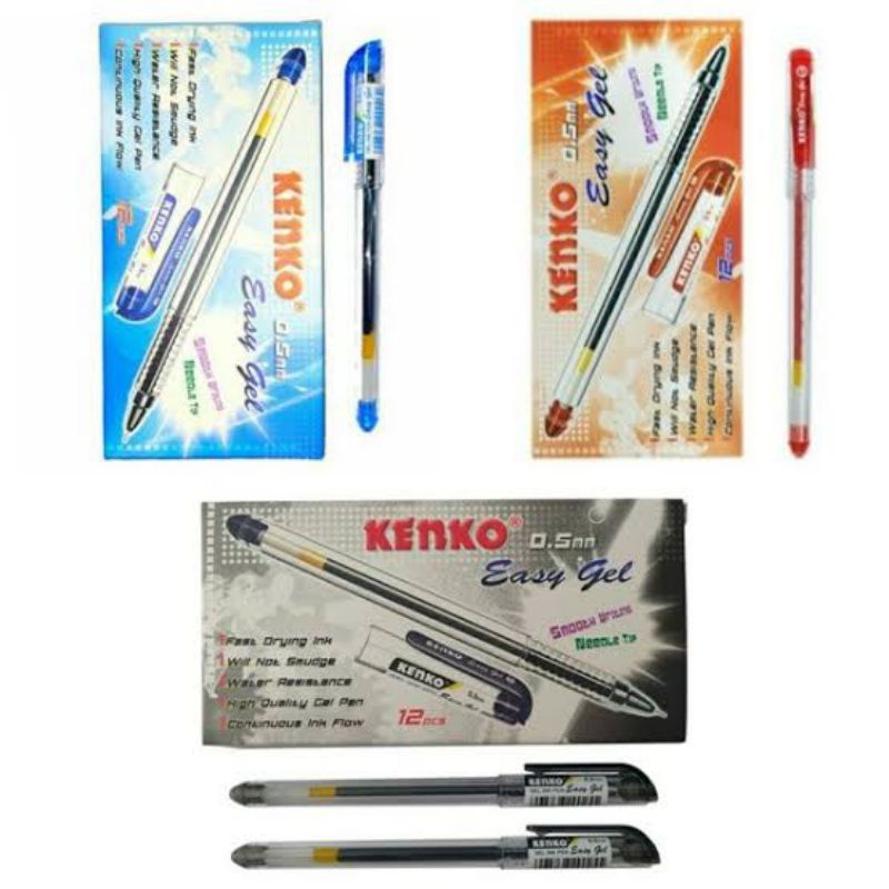 Jual Pulpen/Pen Kenko Easy Gel 0,5mm HITAM/BIRU/MERAH - isi 12 PCS (1 LUSIN) | Shopee Indonesia