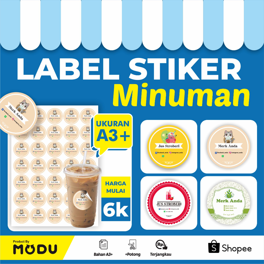 Jual STIKER MINUMAN A3+ MURAH CUSTOM ANTI AIR BEBAS GANTI TEXT ...