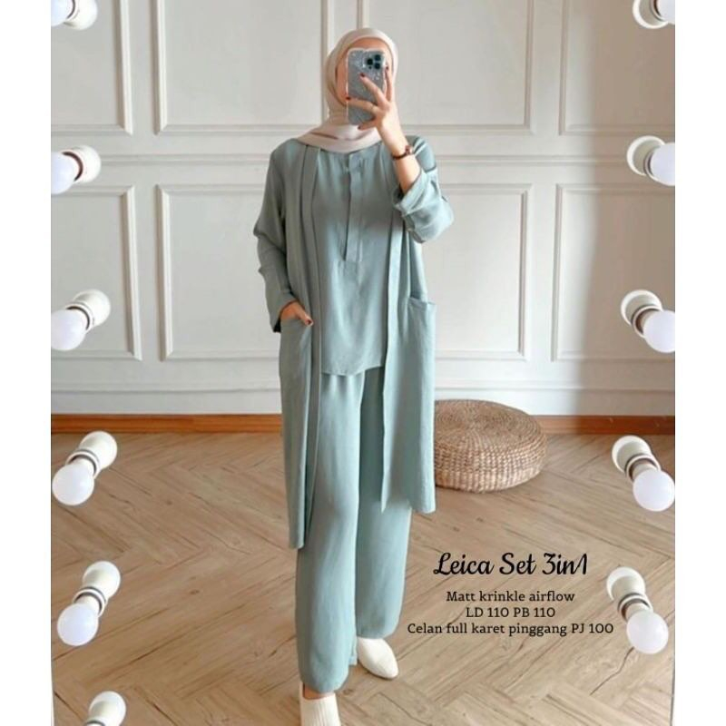 Jual PROMO!! Leica Set 3in1 Baju Setelan Wanita Crinkle Airflow Premium Terbaru 2023 One Set ...