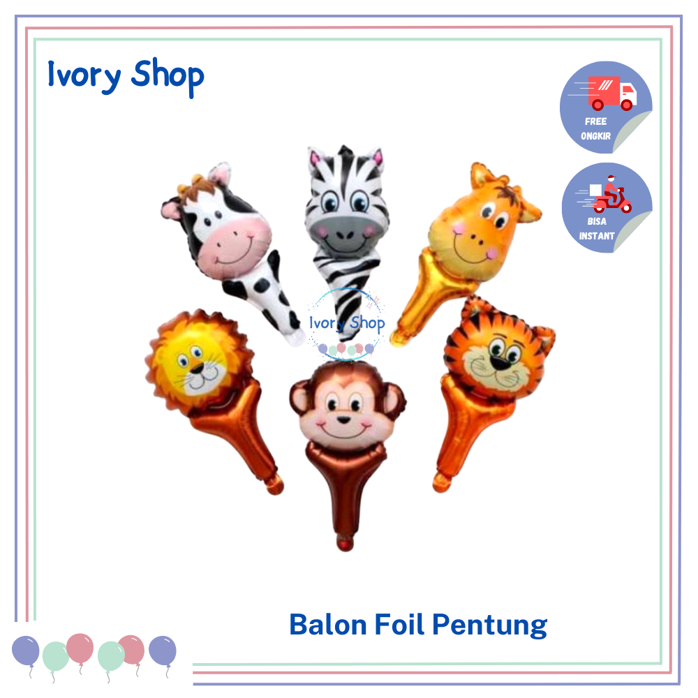 Jual Balon Foil Gagang model pentung Karakter Animal Hewan Jerapah ...