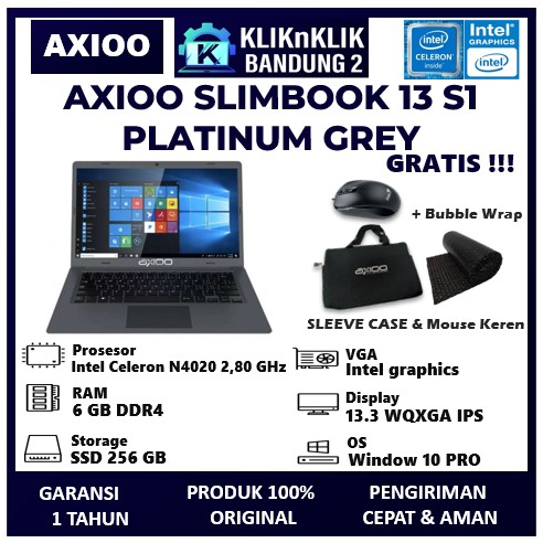 Jual Laptop Sekolah axioo slimbook 13 S1 intel N4020 ram 6GB SSD 256GB platinum Grey garansi ...