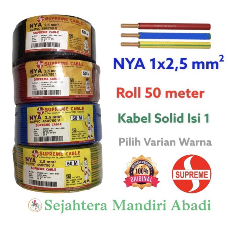 Jual Kabel NYA 1x2,5 Supreme 50m Kabel Tunggal Solid Isi 1 Single Core ...